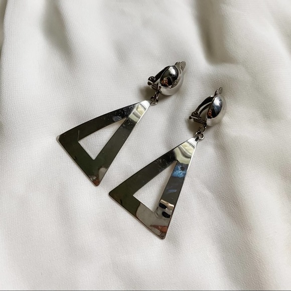 Vintage | Jewelry | Vtg Silver Mirror Triangle Dangle Clip Earrings ...